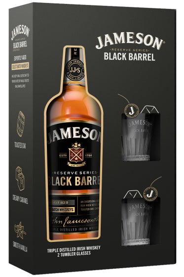 Jameson Black Barrel 700ml Gift Box with 2 Glass - Liquor Star Online